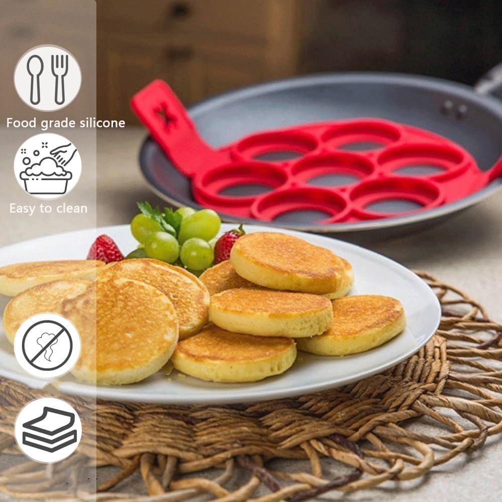 Flip N Cook Silicone Pancake Mold, Mini Pancake Maker, Perfect Omelet Mold or Pancake Ring, Reusable Silicone Omelet Mold (2 pcs+2 brush)