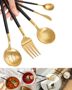 ollex 5pcs serving utensils set include serving spoon, slotted spoon, soup spoon, butter knife and sugar spoon,heavy duty stainless steel large hostess utensils serving set for parties buffet banquet