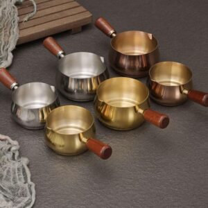 Mini Sauce Pan Wooden Handle 60ml/120ml/180ml Reusable 304 Stainless Steel Butter warmer Milk Warmer, Chocolate Melting Pot(60ml,silver)