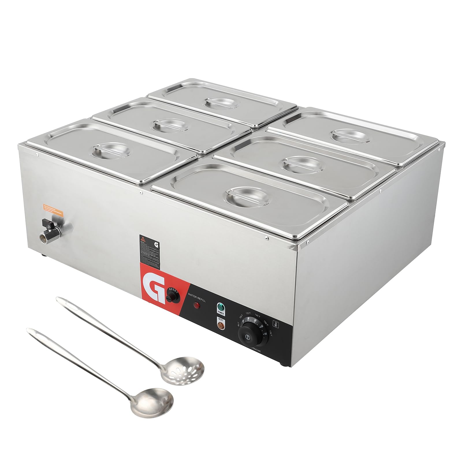 Takywep 6 Pans Commercial Food Warmer - 6 x 6.3QT, 1200W Electric Steam Table, Professional Countertop Stainless Steel Buffet Bain Marie, 86-185°F Temp Control, Ideal for Catering and Restaurants