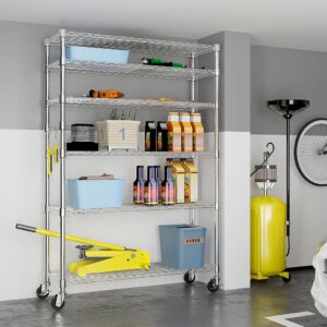 AMZOSS Storage Shelves 17.7" D × 46" W × 82" H Solid Steel Wire Shelving Storage Unit 6 Tier Adjustable Shelves Organizer Rack for Restaurant Garage Pantry Kitchen Garage,Silver