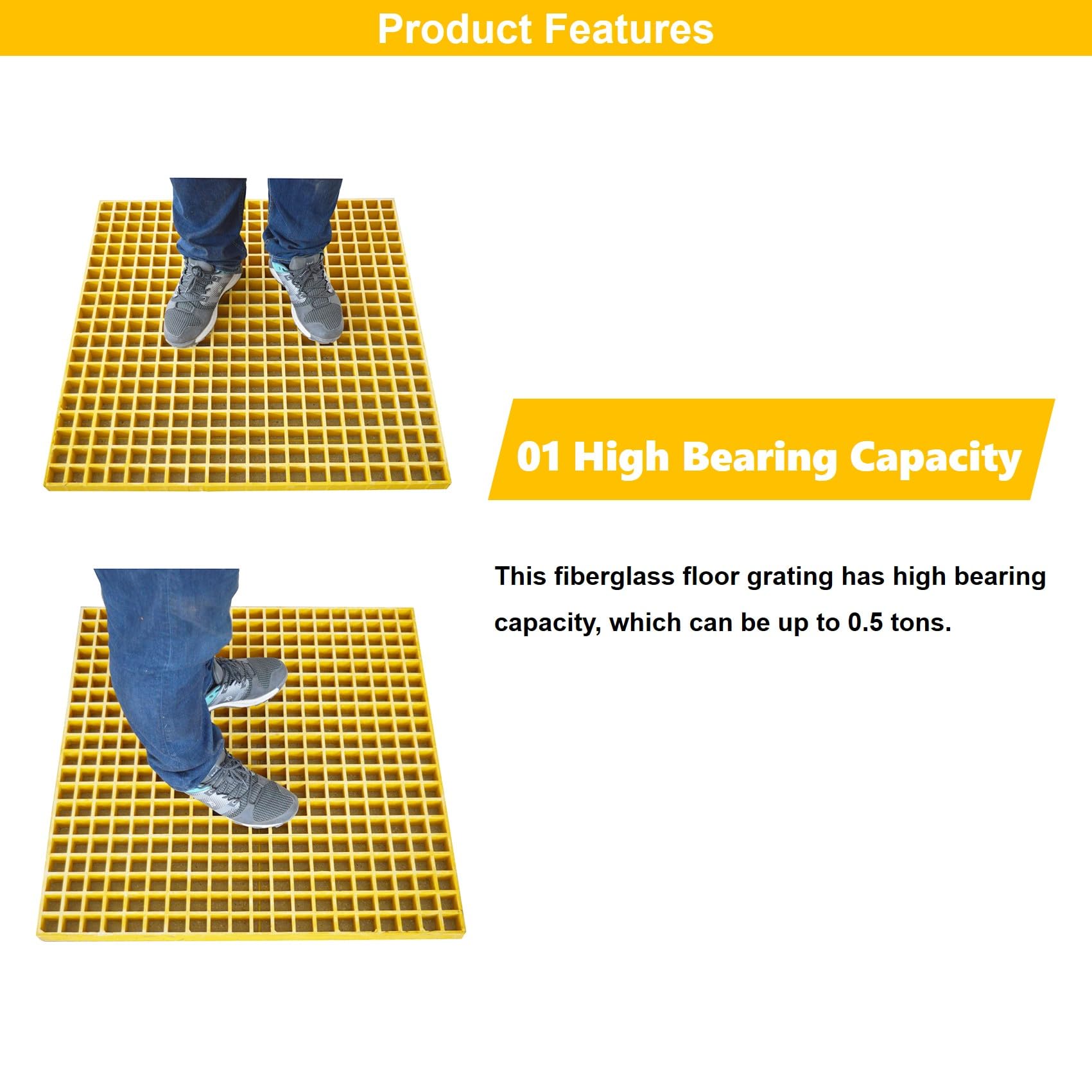 Banfluxion 31.9"x31.9" Fiberglass Floor Grating Car Wash FRP Grating 0.5 tons Bearing Capacity Yellow