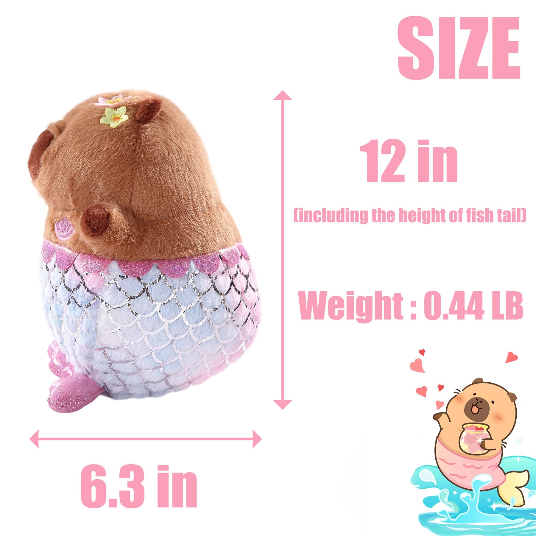 KUMANEKO Capybara Plush,12 in Mermaid Plush for Girls, Cute Capybara Stuffed Animal Transform into Mermaid Stuffed Animal (Brown)