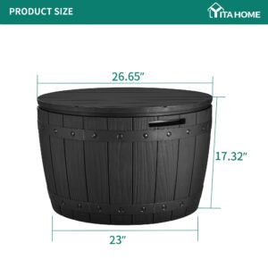 YITAHOME Outdoor Resin Storage Container, 33-Gallon Round Deck Organizer for Patio, Cushion, Pool Accessories, Lightweight & Weatherproof, Doubles as Table, Black