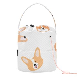 qilmy dog face crochet bag organizer, knitting bag yarn storage organizer, portable travel crochet organizer with accessories case, yarn storage organizer