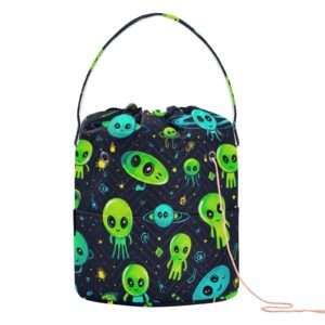 joko ivery space aliens crochet bag organizer for crocheting knitting bag yarn storage organizer with front compartments knitting tote basket for knitting needles gifts crochet hooks accessories