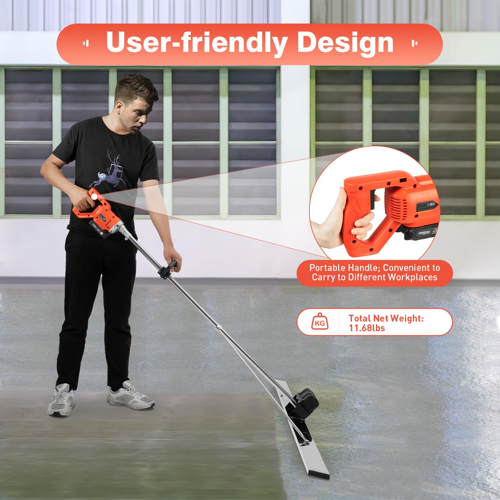 Power Screed Concrete Finishing Vibra Tool Electric Cement Surface Leveling Tamper Ruler with 59.3x3" Board Concrete Screed Vibratory Kit with 51.6" Rod Cordless Cement Finishing Vibrating Machine