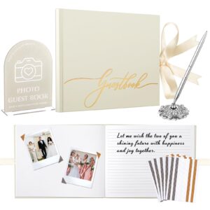 affrolling wedding guest book set wedding memory book with pen acrylic wedding table sign photo corners stickers photo guest book for wedding reception bridal shower baby shower graduation funeral