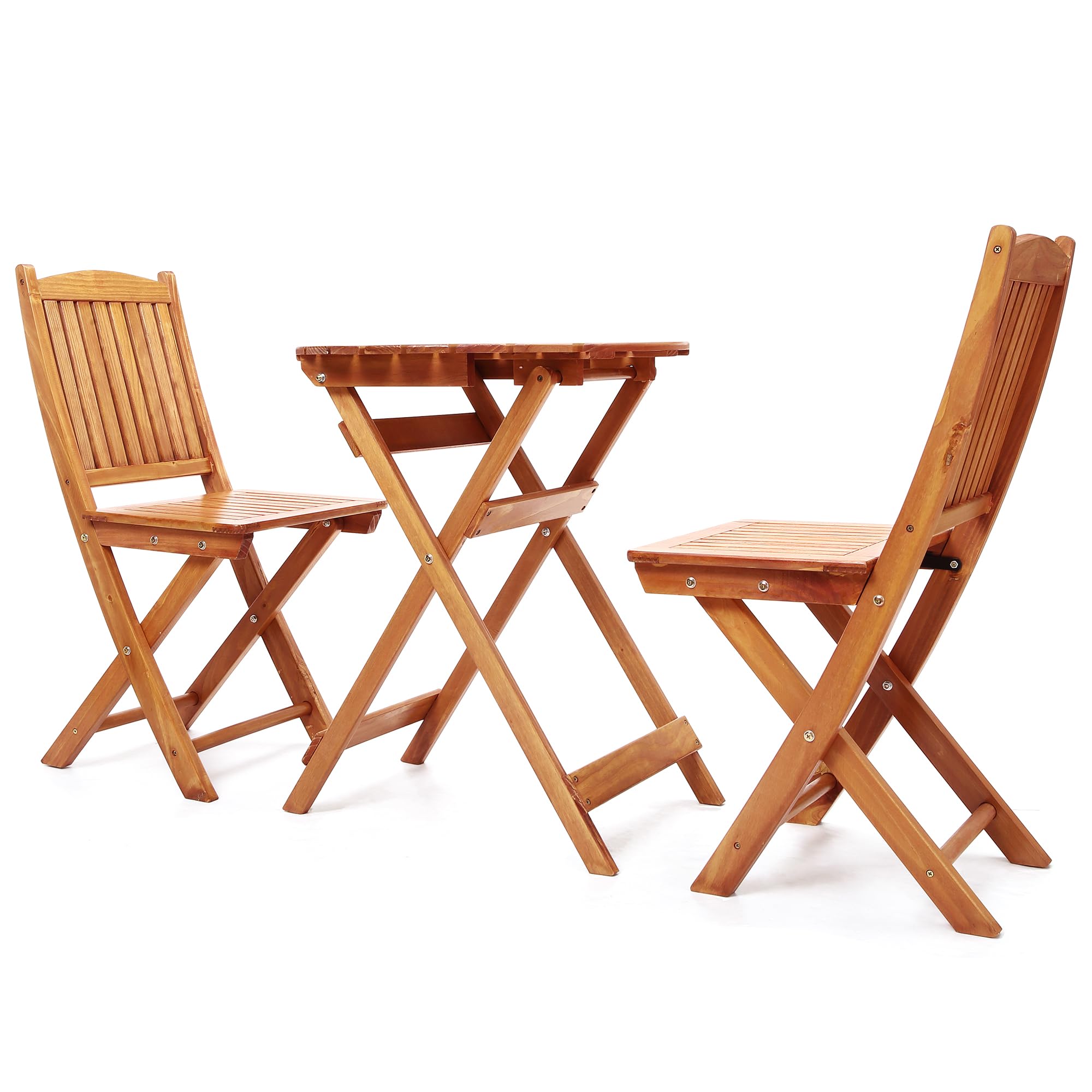 TROPOW Foldable Patio Furniture Set, Outdoor Bistro Set for 2, Wooden Table and Chairs Set, Bistro Patio Set for Poolside, Beach, Backyard, Balcony, Deck