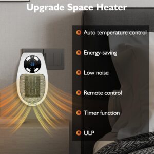 Plug in Heater for Indoor Use, 2PCS Upgrade 500W Mini Space Heater as Seen on TV, Wall Outlet Quiet Space Heater with Adjustable Thermostat & Timer & Led Display for Office Bathroom Bedroom