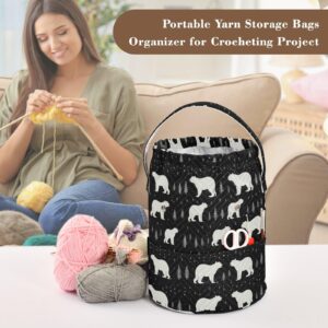 Joko Ivery Polar Bear Black Crochet Bag Organizer for Crocheting Knitting Bag Yarn Storage Organizer with Front Compartments Crochet Tote for Knitting Needles Gifts Crochet Accessories Hooks