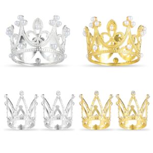 6pcs mini crown cake topper with rhinestone gold crowns for flower bouquets 2 size crowns for flower bouquets for women lady girl birthday bridal wedding silver mini crowns，crown cupcake toppers