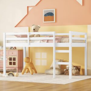 andoron low loft bed twin size, kids solid wood modern loft bed frame with ladder and safety guardrail for girls boys, noise-free, non-toxic finishes, space-saving, no box spring needed (white, twin)