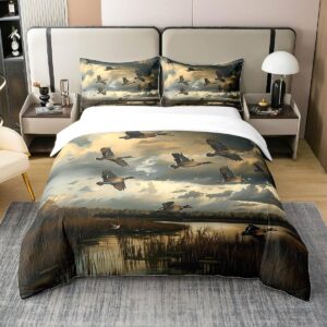 jejeloiu mallard duck 100% cotton duvet cover duck hunting themed bedding set boys girls rustic natural lake scenery comforter cover lightweight hunting and fishing bedspread cover twin, no comforter