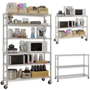 amzoss storage shelves 17.7" d × 46" w × 82" h solid steel wire shelving storage unit 6 tier adjustable shelves organizer rack for restaurant garage pantry kitchen garage,silver