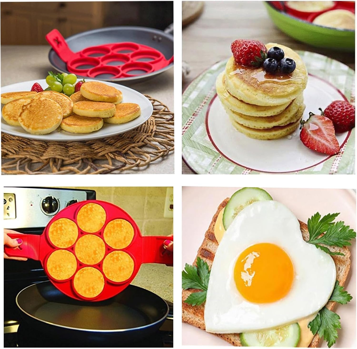 Flip N Cook Silicone Pancake Mold, Mini Pancake Maker, Perfect Omelet Mold or Pancake Ring, Reusable Silicone Omelet Mold (2 pcs+2 brush)