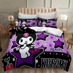 3d lovely cartoon kuromi cartoon printed bedding set 3 piece ultra soft and ventilate100% polyester duvet cover set includes 1 duvet cover and 2 pillowcases,gift for boys girls and adults