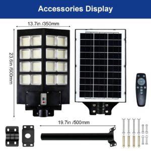 iReCaDaTa 1600W Solar Street Light Outdoor Dusk to Dawn Road Lamp Solar Flood Lights+Pole, IP67 Waterproof 640 LED 6500K LED Flood Outdoor Solar Powered with Motion Sensor for Yard, Path, Garden