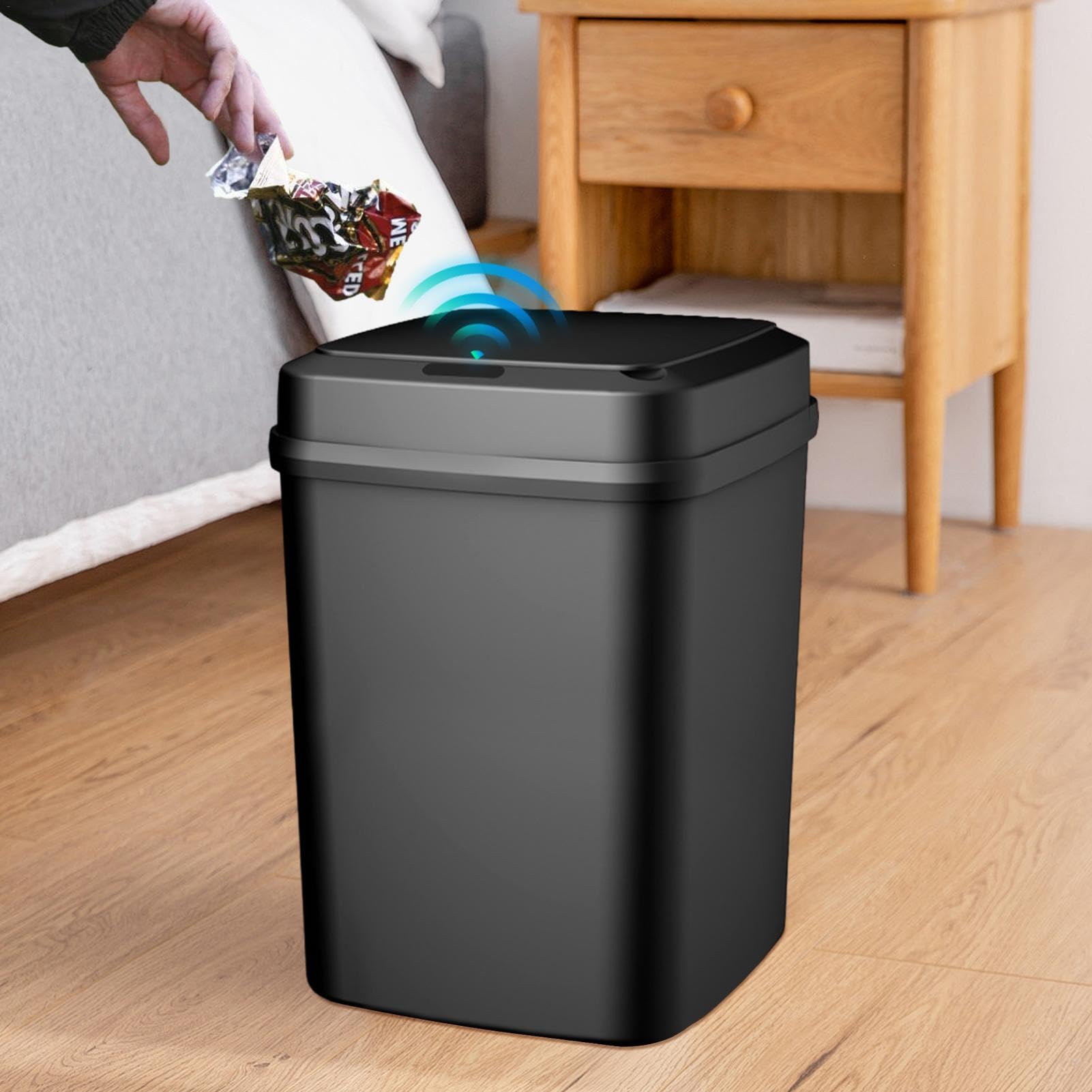 Huvqianu Touchless Trash Can, Automatic Sensor Trash Can, Electric Trash Can with Lid, Smart Wastebasket, Kitchen Trashcan, 13L Trash Bin, Touchless Garbage Bin, Sensor Garbage Can, Modern Trash Can