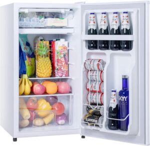 small refrigerator with freezer, 𝟯.𝟮 cu.ft, mini fridge with freezer, 7 settings temperature adjustable, single door, compact refrigerator for bedroom, office, dorm, white