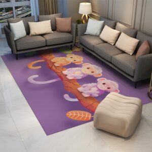 SHUODAOCO Purple Nursery Rug Cute Monkey Indoor Rug Kawaii Rug Funny Animals Washable Door Mats Indoor Non Skid Rug for Living Room Bedroom 4'x5'