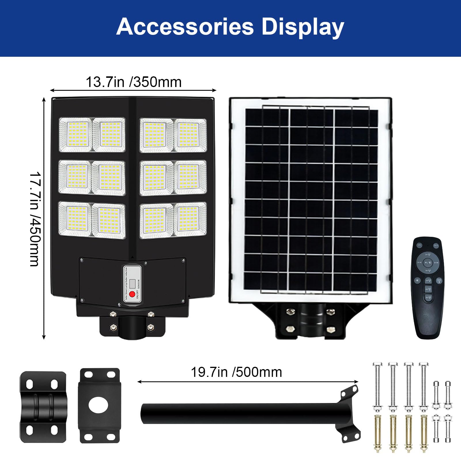 iReCaDaTa 1000W Commercial Solar Street Lights Outdoor, 480 LED 6500K LED Flood Lights Dusk to Dawn Lamp with Motion Sensor, IP67 Waterproof for Parking Lot, Yard, Garden,Patio, Driveway