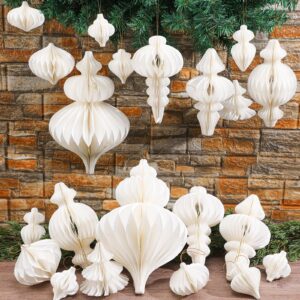 cinnvoice 12 pcs christmas large white hanging honeycomb balls jumbo 3d paper christmas tree ornaments decorative lantern honeycomb decorations for holiday winter wedding xmas party wonderland decor