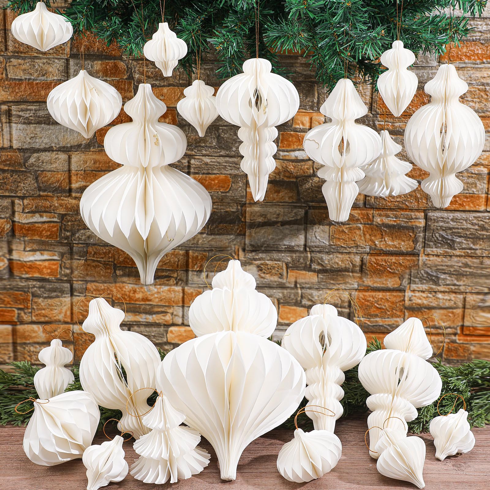 Cinnvoice 12 Pcs Christmas Large White Hanging Honeycomb Balls Jumbo 3D Paper Christmas Tree Ornaments Decorative Lantern Honeycomb Decorations for Holiday Winter Wedding Xmas Party Wonderland Decor