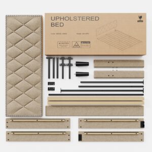 ONBRILL Queen Size Platform Bed Frame with Upholstered Headboard, Bed Frame with Button Tufted Adjustable Headboard, Bed Frame with Strong Wooden Slat, No Box Spring Needed, Noiseless, Beige