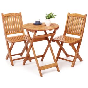 tropow foldable patio furniture set, outdoor bistro set for 2, wooden table and chairs set, bistro patio set for poolside, beach, backyard, balcony, deck