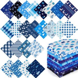 hicarer 100 pcs 5 x 5 inch christmas cotton fabric square winter blue white quilting fabric bundles patchwork snowflake reindeer 25 styles christmas printed fat quarter for xmas sewing diy crafts