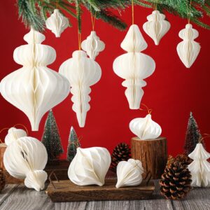 Cinnvoice 12 Pcs Christmas Large White Hanging Honeycomb Balls Jumbo 3D Paper Christmas Tree Ornaments Decorative Lantern Honeycomb Decorations for Holiday Winter Wedding Xmas Party Wonderland Decor