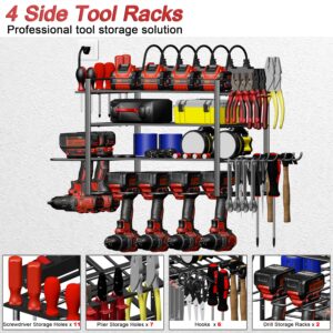 Spaclear Power Tool Organizer Wall Mount with Charging Station Garage Tools and Battery Storage Rack 4 Layer 6 Drill Holder Utility Rack Tool Shelf with Screwdriver/Plier/Hammer Holder Gift for Men