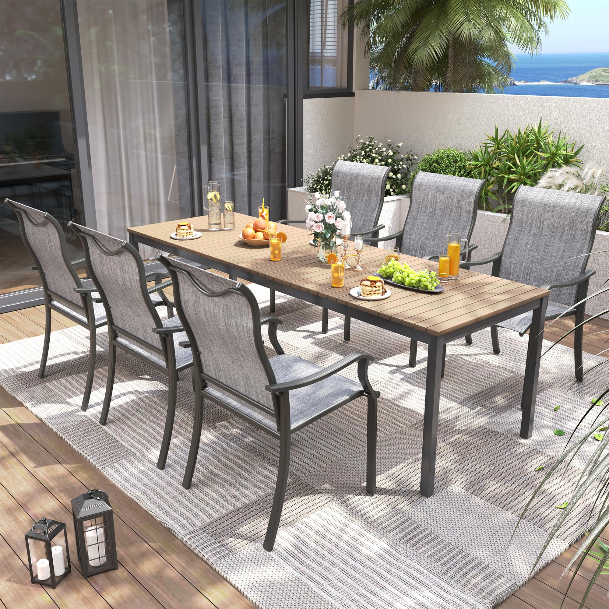 UDPATIO Patio Dining Chairs Set of 6, High Back Wide Seat Outdoor Furniture Chairs with All Weather Breathable Textilene, for Lawn Garden Backyard Deck, Grey White