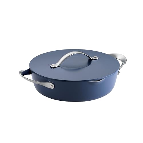 Tramontina Fiora 4.25-Quart Multipurpose Ceramic Non Stick Cooking Pan with Lid, Blue