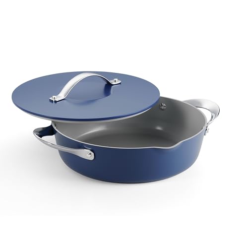 Tramontina Fiora 4.25-Quart Multipurpose Ceramic Non Stick Cooking Pan with Lid, Blue