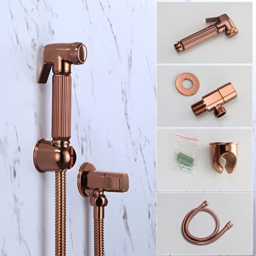 MINJING Bidet Sprayer Kit for Toilet Rose Gold Single Handle Bidet Tap Sprayer Wall Mounted Cold Water Faucet Single Hole Bathroom Bidet Shower