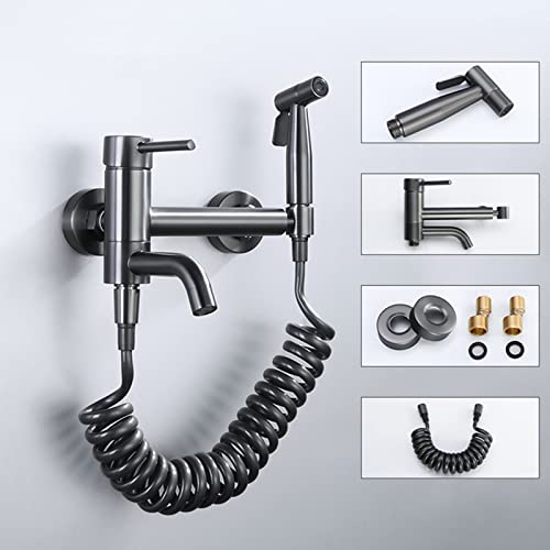 MINJING Bidet Sprayer Kit for Toilet Grey 360 with Swivel Outlet Bidet Attachment Faucet Sprayer Kit for Toilet Bifunctional Bathroom Toilet Bidet Mixer Spray Kit,Shower Hose