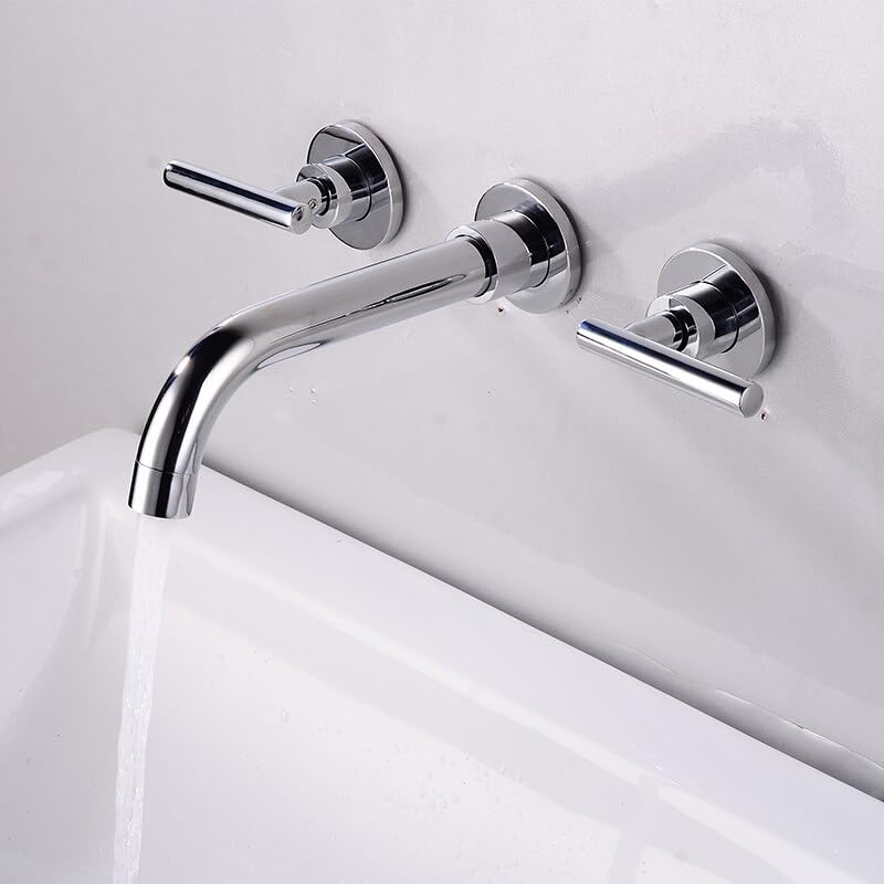 DUSJYOHRD Brass Matte Black Bathroom Sink Faucet Tap Hot Cold Wash Basin Water Swivel Spout Wall Mounted Bath Mixer(LT-424C)