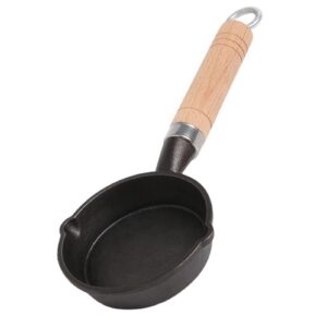 Cast Iron Small Egg Pan Even Heating Non Stick Coating Mini Frying Pan on Wood Handle