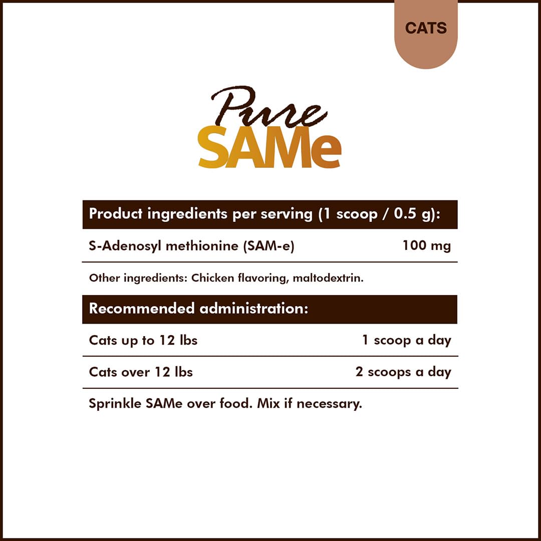 MedsMeHappy Pure SAM-e 100 mg Liver Support for Cats, Chicken Flavored 30g 1oz Powder, Scoop Inside