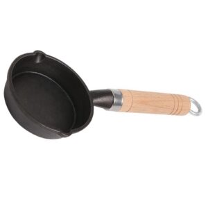 Cast Iron Small Egg Pan Even Heating Non Stick Coating Mini Frying Pan on Wood Handle