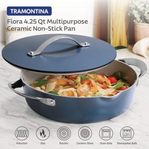 Tramontina Fiora 4.25-Quart Multipurpose Ceramic Non Stick Cooking Pan with Lid, Blue