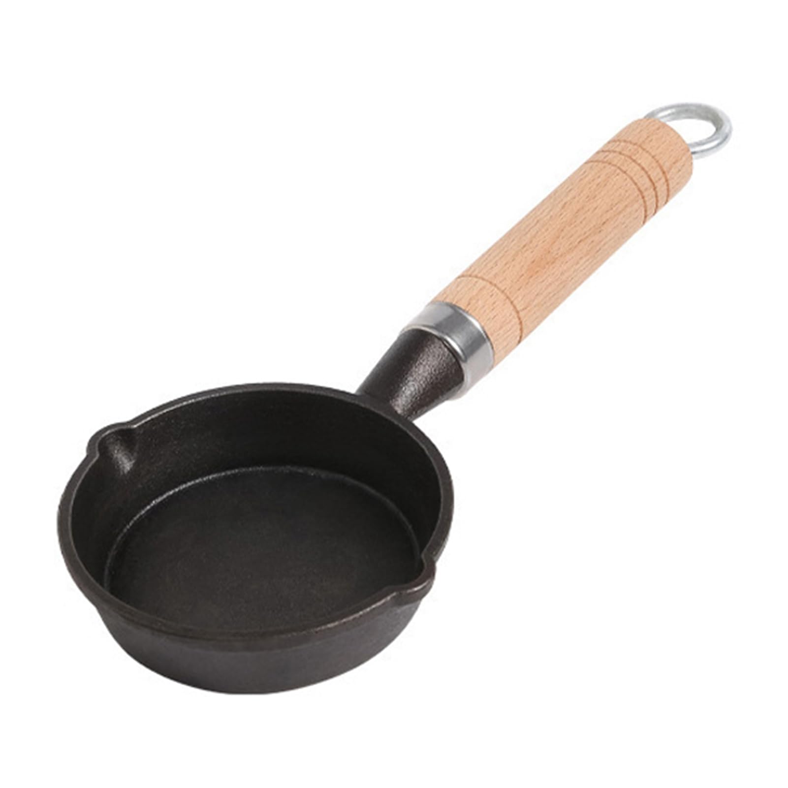 Cast Iron Small Egg Pan Even Heating Non Stick Coating Mini Frying Pan on Wood Handle