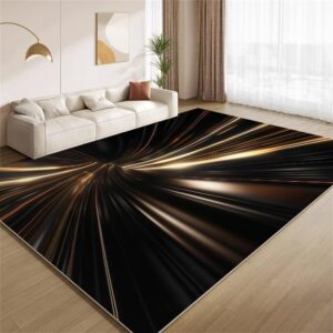 black and gold space tunnel area rug 5x7 rug minimalist black and gold lines rugs foldable easy to clean comfortable faux wool carpet for bedroom living room hotel boy room hallway