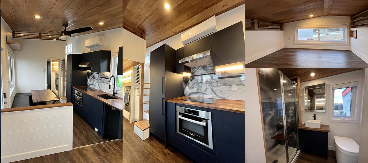 Tiny RV Mobile House with Downstairs Bedroom, Loft, Full Kitchen & Bathroom - Family-Friendly Design with Upraised Living Area, Cedar/Steel Exterior, Double-Pitched Roof - Perfect for Full-Time Living