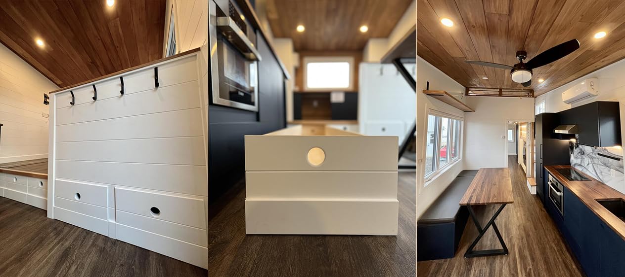 Tiny RV Mobile House with Downstairs Bedroom, Loft, Full Kitchen & Bathroom - Family-Friendly Design with Upraised Living Area, Cedar/Steel Exterior, Double-Pitched Roof - Perfect for Full-Time Living