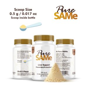 MedsMeHappy Pure SAM-e 100 mg Liver Support for Cats, Chicken Flavored 30g 1oz Powder, Scoop Inside