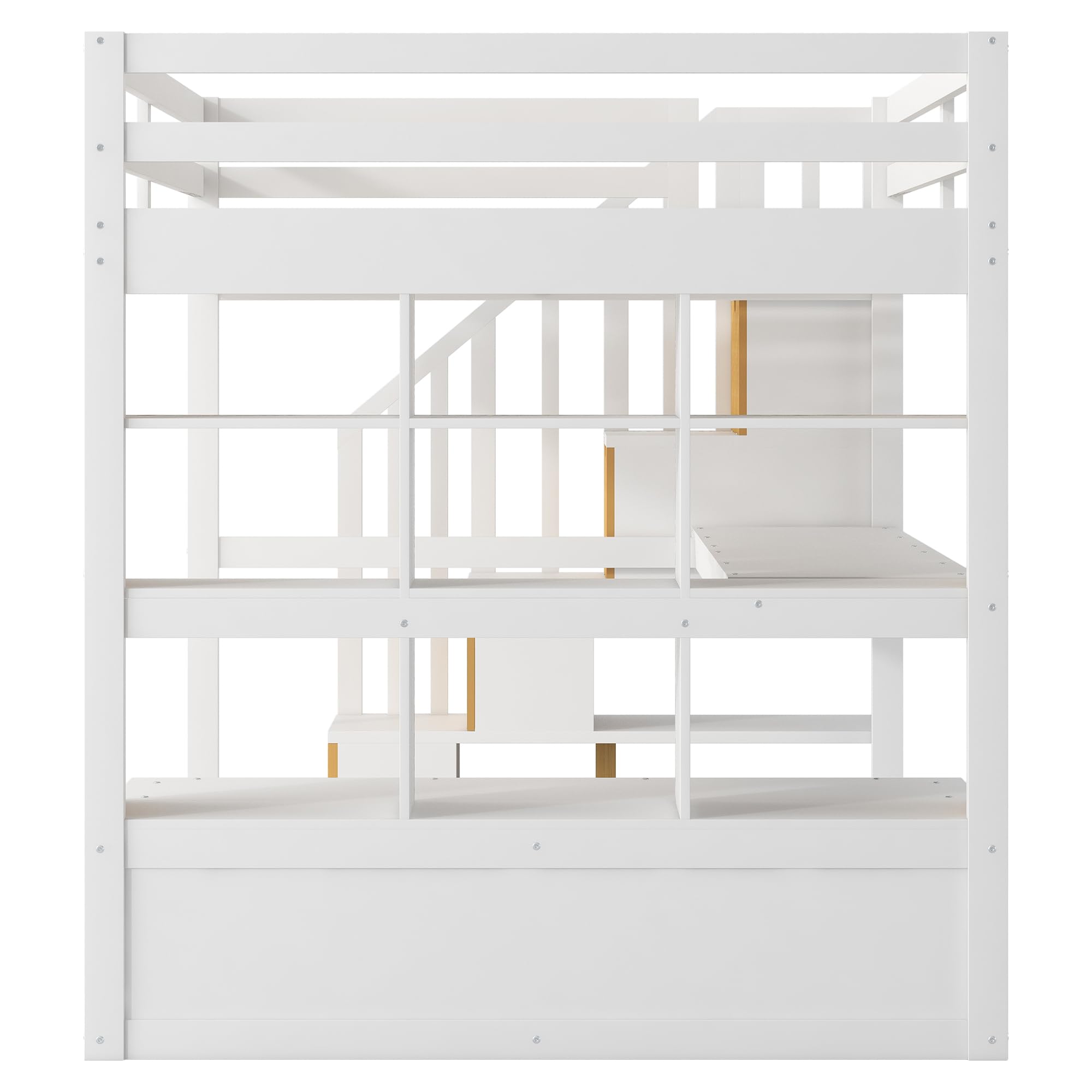 MERITLINE Full Size Loft Bed with Desk and Storage Stairs, Wood Loft Bed Full with Shelves & 2 Storage Drawers,Full Loft Bed with Desk Underneath for Kids Teens Boys Girls,White and Natural