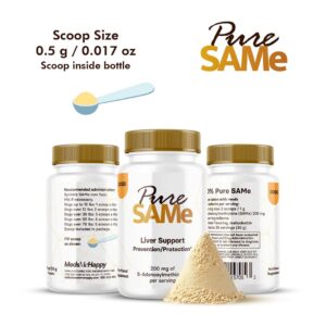 MedsMeHappy Pure SAM-e 200 mg Liver Support for Dogs, Chicken Flavored 30g 1oz Powder, Scoop Inside